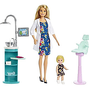 Barbie Careers Doll & Playset, Dentist Theme with Blonde Fashion Doll, 1 Patient Doll, Furniture & Accessories