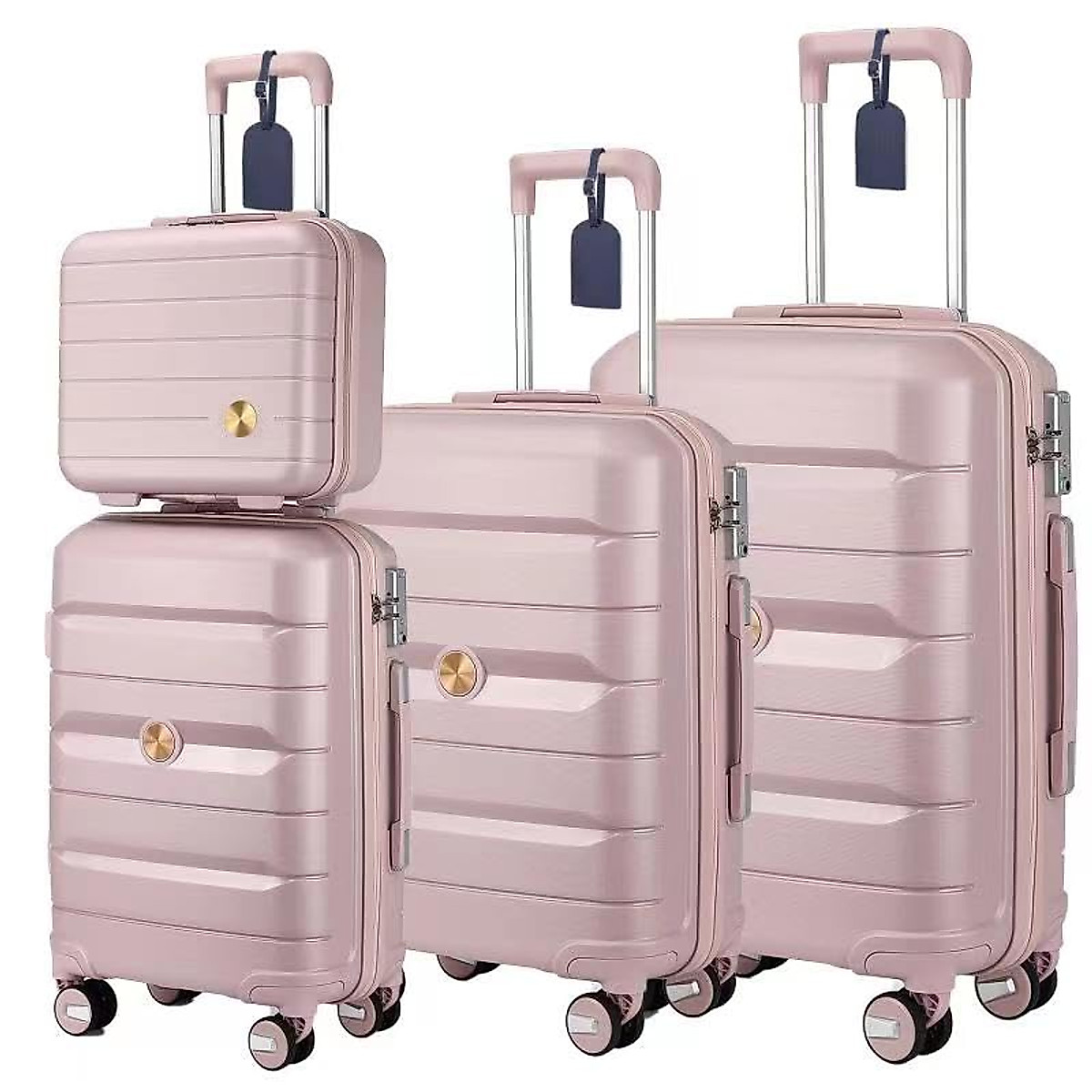 Somago Luggage 3 Piece Set Suitcase Spinner Hardshell Lightweight TSA Lock Carry on 4 Piece Luggage Sets with PP Material (Nude Pink)
