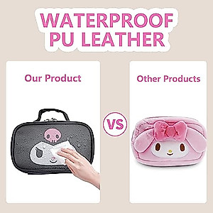 NGCJZF Kawaii Anime Makeup Bag, Cute Cartoon Cosmetics Bag, Mini Travel Toiletry Bag, Waterproof Reusable Faux Leather Makeup Accessories for Women (Black)