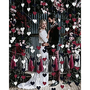 Bridal Shower Decorations Maroon Black/Wedding Decorations/Burgundy Valentine's Day Garland Decorations/Maroon Black Birthday Party Decorations Burgundy Black Heart Paper Garlands 2pcs
