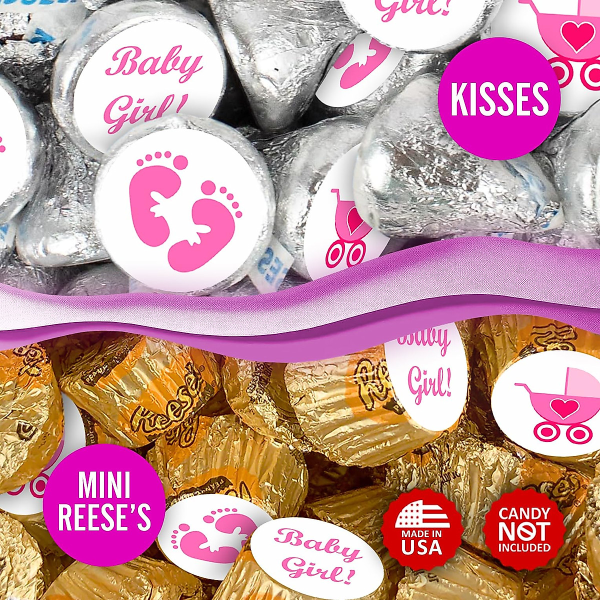 324 Pink Its a Girl Baby Shower Favors Stickers for Baby Shower Or Baby Sprinkle Party Decorations, Baby Shower Kisses Stickers, Baby Shower Pink Favors Labels, Its a Girl Kisses. Made in USA