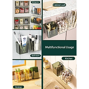 Set of 2 Storage Organizer Bins Wall Mounted Floating Shelves Fridge Organizer Stackable Clear Plastic Storage Bins for Wall, Refrigerator, Kitchen, Bathroom, Countertops, Pantry, BPA Free (Clear)