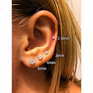 14k White Gold Made with 5mm Cubic Zirconia Solitaire Stud Earrings with Secure Screw-backs, 5mm