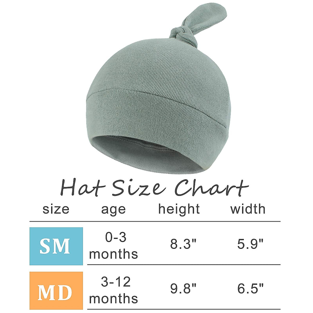 JANGANNSA Gray Green Top Knot Baby Hat Newborn Boys Girls Beanie Infant Cotton Stretchy Hats Spring Summer (Gray Green, S)