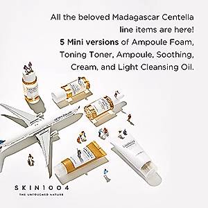 SKIN1004 Madagascar Centella Travel Kit | Toner, Ampoule, Soothing Cream, Cleansing Oil, Ampoule Foam | Basic Skincare Box | Compact Size | Soothing Calming