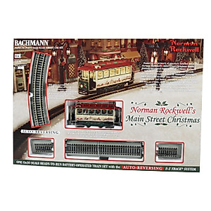 Bachmann Trains - Norman Rockwell's Main Street Christmas Battery Operated Auto Reversing Village Streetcar Set - On30 Scale - Runs on HO Track