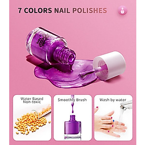 Polish Kit Makeup, Geyiie Nail Makeup Toys with Dryer,7 Bright Colors Girls Nail with Mirror Comb,Sticky Cartoon Fake Nail, DIY Sticker, Nail Studio Decoration Birthday Gift for Kids Girls Ages 7-12
