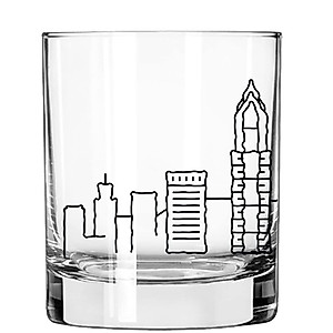 Toasted Tales Philadelphia Skyline Whiskey Glass | Philadelphia Glass Scribble Cities | 11 oz. Old Fashioned Rocks Glass Urban City Design For Philadelphia Lovers | American City Collection