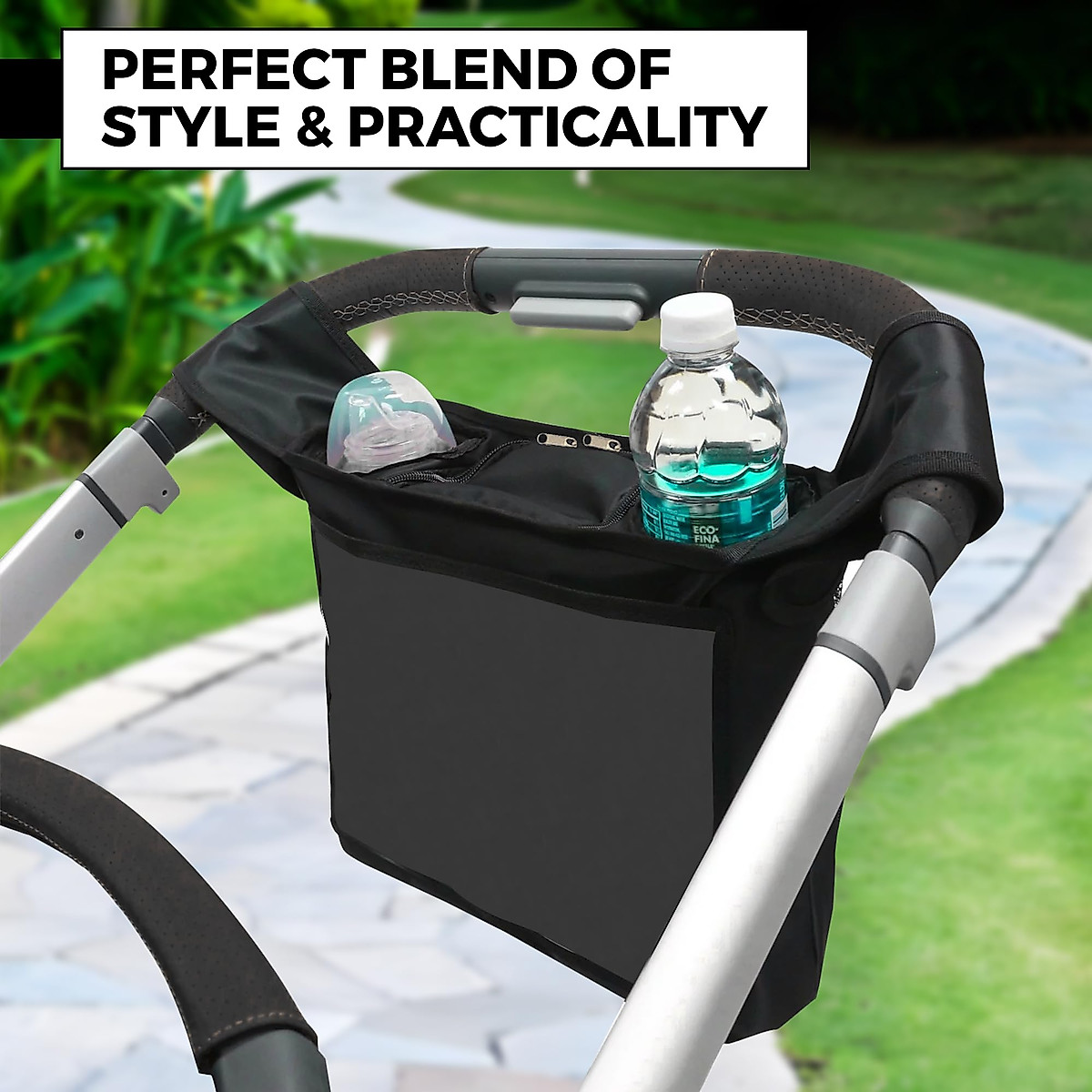 Bybee Baby Universal Stroller Organizer with Insulated Cup Holder, stroller phone holder. Parent Console AccessorieFits for Stroller like Uppababy, Baby Jogger, Britax, BOB, Umbrella and Pet Stroller.