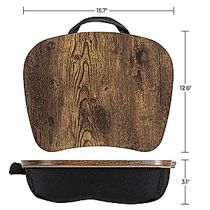SONGMICS Lap Desk, Bed Tray, Laptop Table with Handle, Cushion, 12.6 x 15.7 x 3.1 Inches, Rustic Brown ULLD109B01