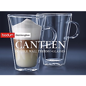 Bodum 13.5 oz Canteen Insulated Glass Mug, Double Wall High Heat Borosilicate Glass, 2 Pack