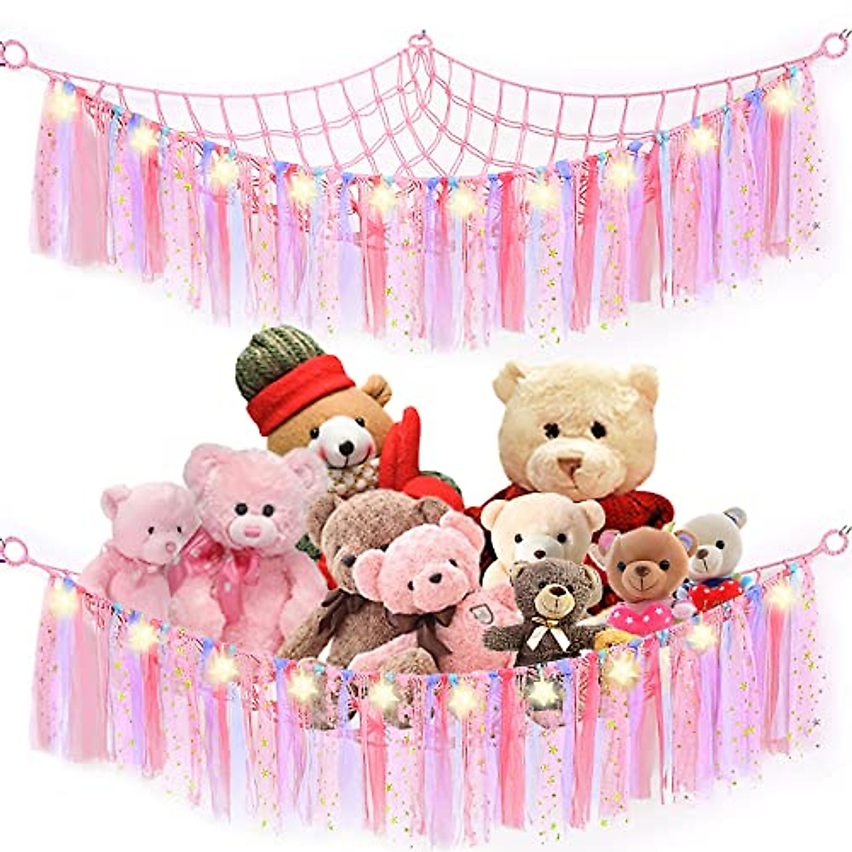 Stuffed Animal Storage Hammock, Plush Toy Hammock with LED Lights,Perfect Organizer Gift for Kids Children