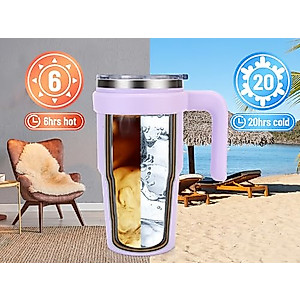 Zukro 20 oz Insulated Tumbler With Handle, Ceramic Interior Coating, No Metallic Aftertaste, Vacuum Stainless Steel Travel Coffee Cup with Lid and Straw, Keep Drinks Hot & Cold, Dishwasher Safe