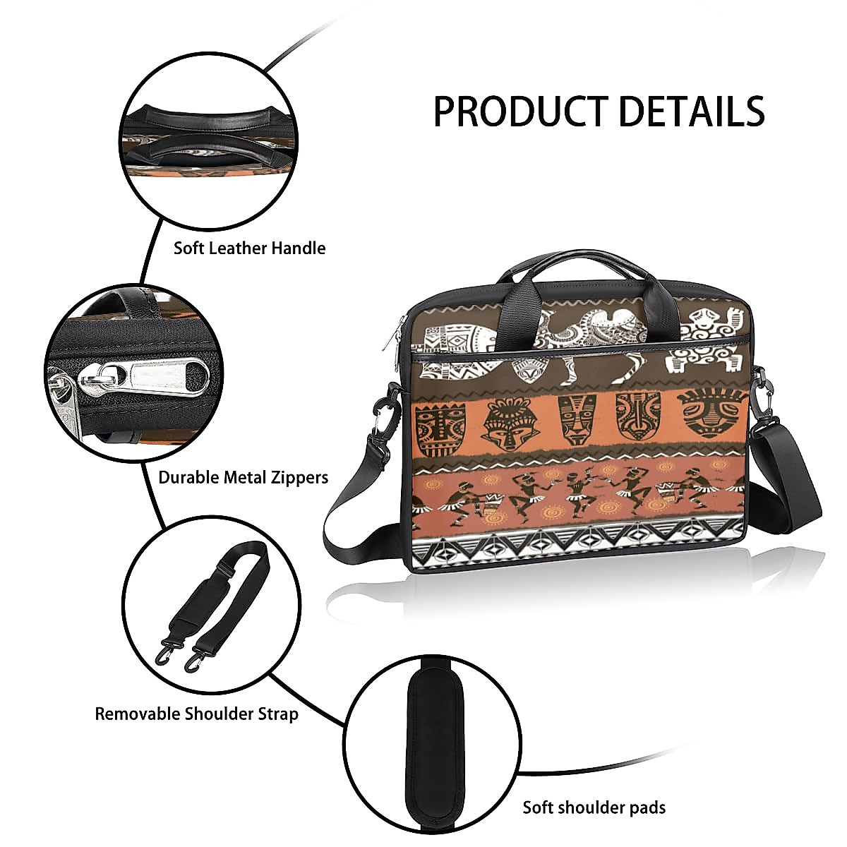 Ethnic Animals Laptop Computer Bag Waterproof Shoulder Messenger Bag 13-15 inch Durable Laptop Tote Bag with Shoulder Strap Handle Lightweight Crossbody Briefcase