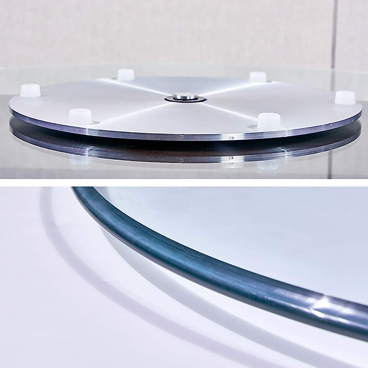 32-40inch Rotating Tempered Glass Tray, Round Lazy Susan Turntable Rotatable Serving Plate Aluminum Bearing Smooth Easy to Share Food