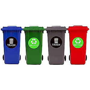 Recycle Sticker Sign Trash Decal Bin Label 8 Pack 4"x4"-Waterproof Organize&Coordinate Garbage Waste from Recycling-Great for Metal Aluminum Steel or Plastic Trash Cans-Indoor&Outdoor