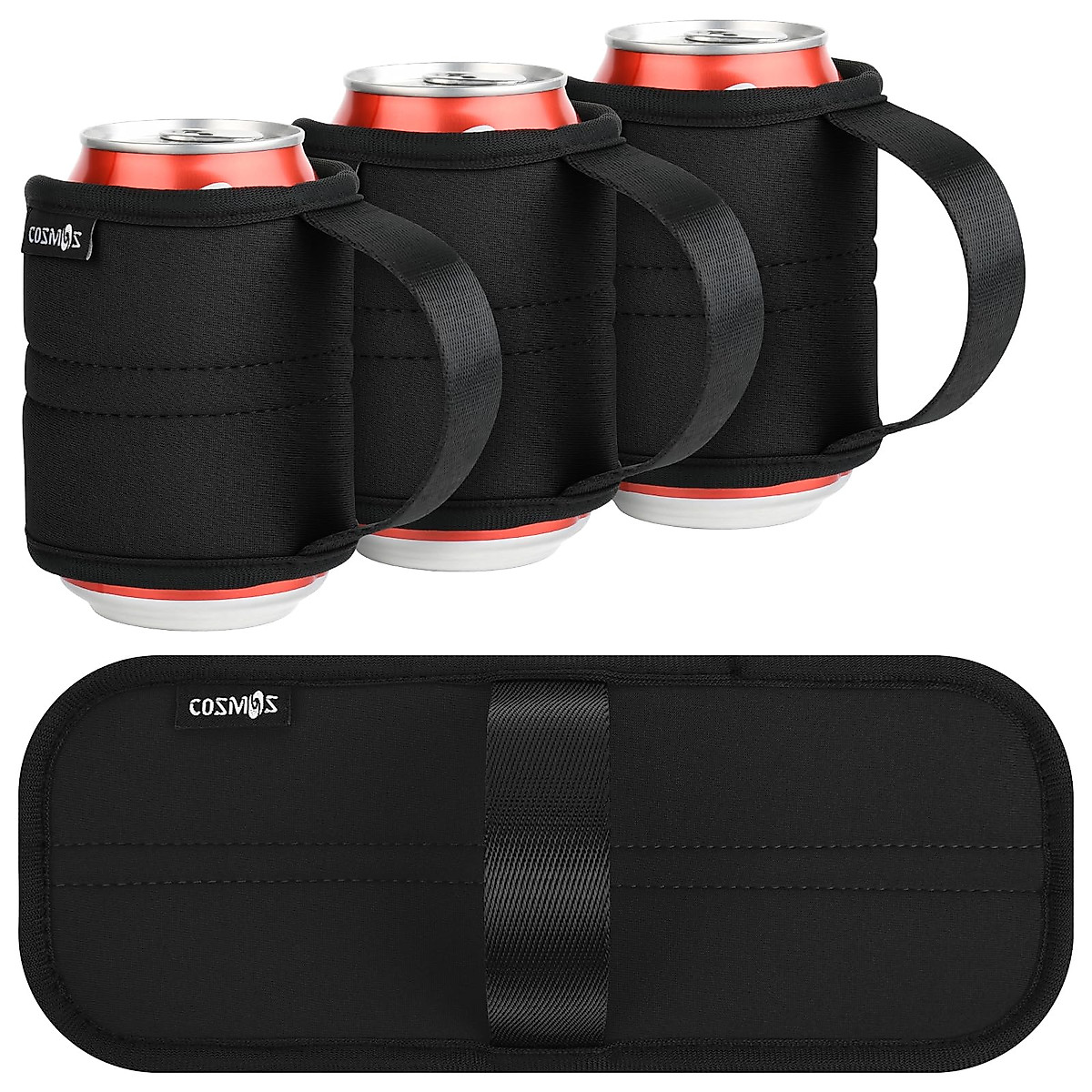 Cosmos 4 Pcs Drink Can Insulator Sleeve Neoprene Slap Wrap Can Cover Anti-Slip Insulated Can Cooler Cover Bottle Holder with Handle for 12 oz above Beverage Soda Drink Can Beer Bottle (Black (4 Pcs))