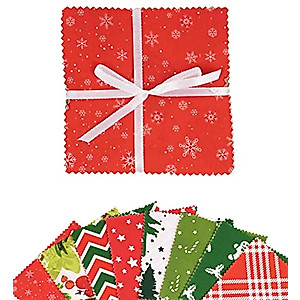 Soimoi Christmas Print Precut 5-inch Cotton Fabric Quilting Squares Charm Pack DIY Patchwork Sewing Craft- Red & Green