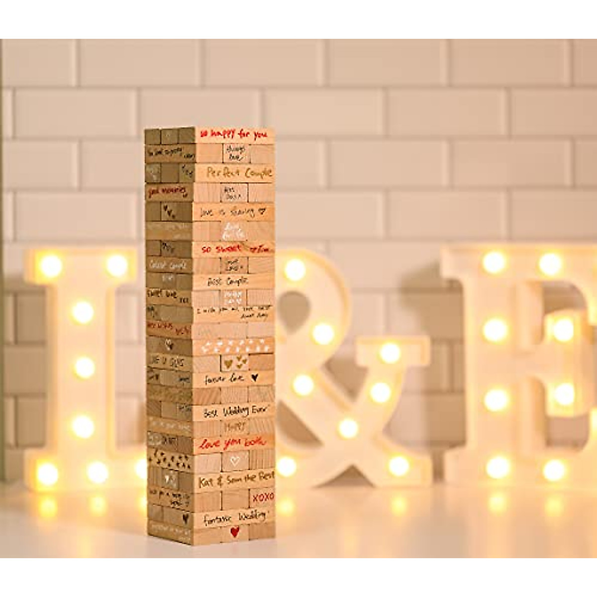 Wedding Guest Book Alternative, 72 PCS Wooden Block Guest Book for Wedding Sign In, Reception, Baby Shower, Guestbook for Wedding, Unique Wedding Book w 4 Paper Signs and 4 Color Signing Pens