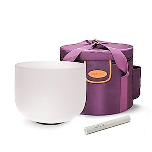 TOPFUND F Note Crystal Singing Bowl Heart Chakra 10 inch with Heavy Duty Carrying Case and Suede Mallet