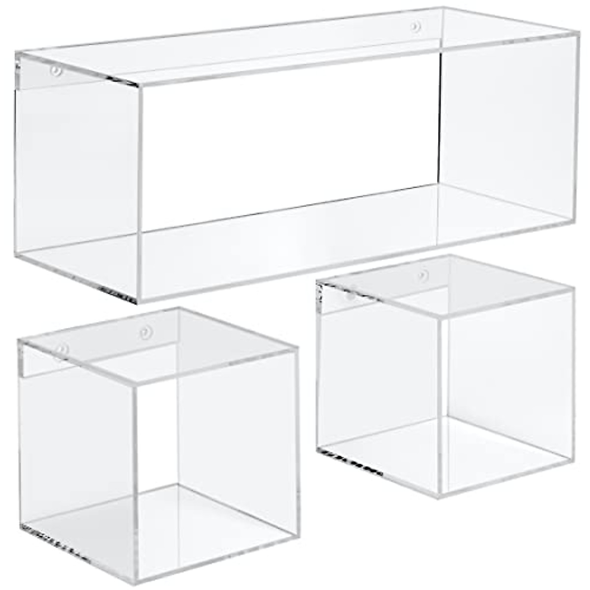 Red Co. Crystal Clear Acrylic Floating Storage 4 Sided Wall Shelves - Bathroom Shelf, Makeup Cosmetics Display Organizer Rack | Set of 3