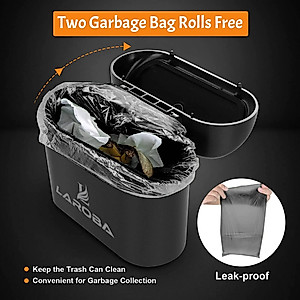 Laroba Car Trash Can with Lid - Mini Auto Dustbin Garbage Organizer | Two Roll Plastic Trash Bags | Automotive Garbage Container Bin for Vehicle, Home, Office