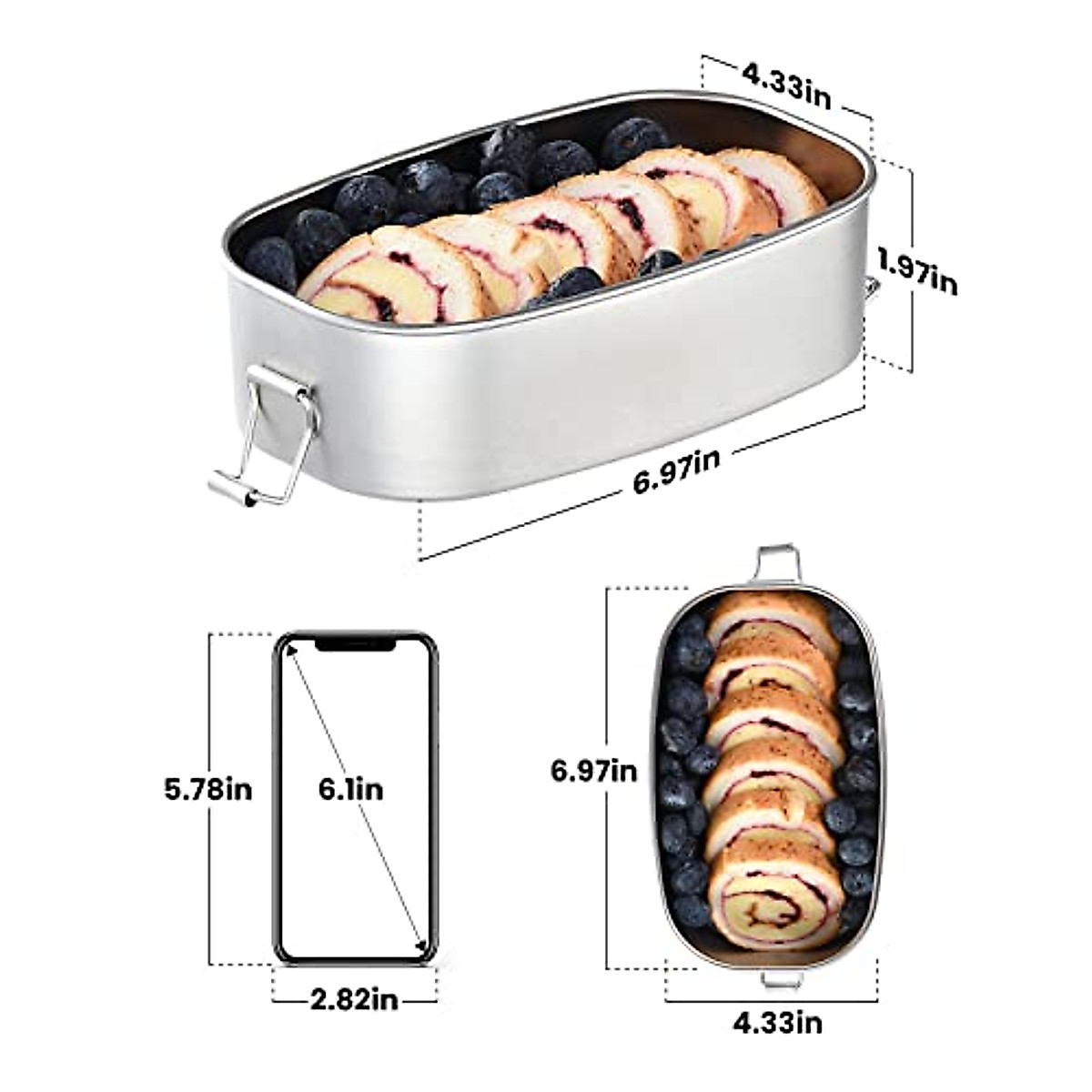 Dailyart Stainless Steel Bento Box, Small Metal Lunch Containers, 304 Stainless Steel Snack Food Containers Metal Bento Box for Kids & Adults, Dishwasher Safe, 550 ml/18.6 oz (Set of 2)