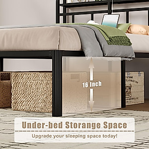 SHOANED Twin Size Metal Bed Frame - 18 Inch Heavy Duty Bedframe with Headboard & Charging Station Basic Steel Slats Platform with Galaxy Aurora Projector No Box Spring Needed, Noise-Free