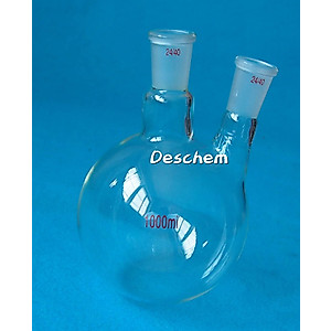 Deschem 1000ml,2-Neck,24/40,Round Bottom Flask,1L,Double Necks,Laboratory Boiling Bottle