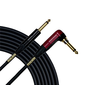 Mogami Gold INST Silent R-18 Guitar Instrument Cable, 1/4" TS Male Plugs, Gold Contacts, Right Angle silentPLUG to Straight Connectors, 18 Foot