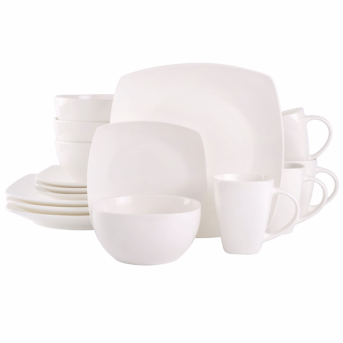 Gibson Soho Lounge Square Porcelain Chip and Scratch Resistant Dinnerware Set, Service for 4 (16pc), White