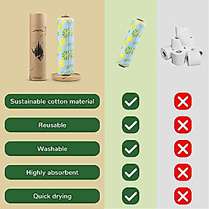 BOJUST Reusable Paper Towels Washable Roll-12 Pieces Eco Cotton Paperless Paper Towels | Napkins Cloth Paper Towels for Kitchen | Zero Waste Products Alternative Paper Towel(Light Lemon, 12 Towels)