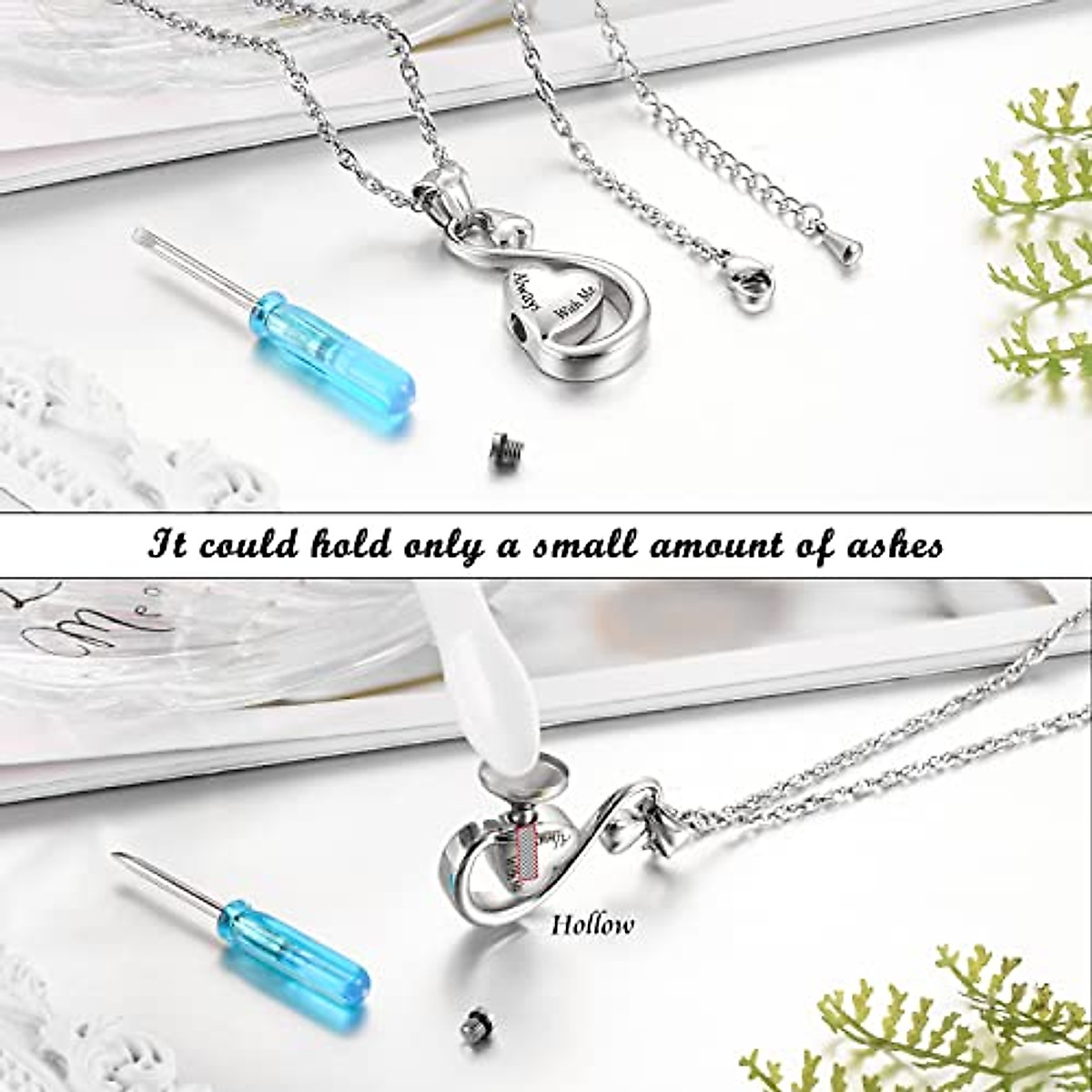 XIUDA Infinity Cremation Necklace for Women Urn Necklace for Ashes Always With Me Ashes Necklace for Loss Stainless Steel Cremation Ash Necklace(Silver)