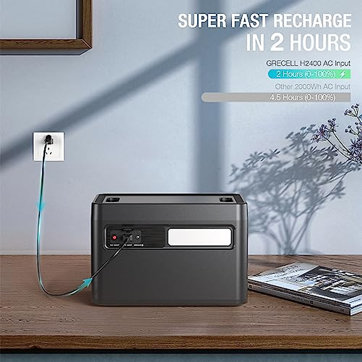 GRECELL Solar Generator 2400W Portable Power Station, 1843Wh UPS Backup LiFePO4 Battery Supply with 11 Outlets(4 2000W AC Outlets,2 PD100W), 2Hrs Quick Charge for Home Emergency RV Trip Van (H2400)