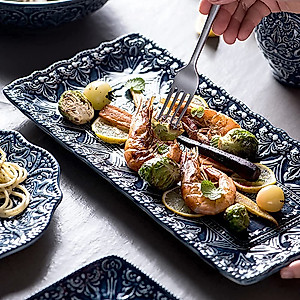 Chip Dinnerware,Kitchen Tableware Set,Ceramics Dinnerware Sets, Plates and Bowls Sets | 12 Pcs Blue Underglaze Dishes Set - Mexican Dinnerware for Restaurant Family Party