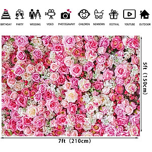 Pink Floral Backdrop Flower Wall Photography Background Valentine's Day Decorations for Bridal Shower Wedding Baby Shower Birthday Cake Table Supplies Banner (7X5FT(82x59inch))