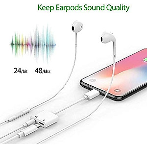 Dual Lightning Splitter for iPhone,[MFi Certified] iPhone Headphone Adapter 2 in 1 Dual Lightning Headphone Jack Audio + Charge Cable Compatible for iPhone 12/12 Pro/11/XS/XR/X 8 7/iPad/ iPod