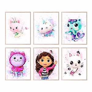 BigWigPrints Gabby Dollhouse Poster - Gabby Dollhouse Room Decor, Party Decorations, Birthday Decorations, Girls Bedroom Wall Decor, Kids Room Wall Art, Cartoon Characters - Unframed Set of 6 (8x10")