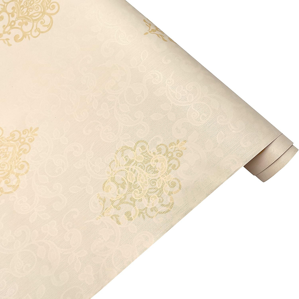 Yifely Light Beige Damask Shelf Liner Easy to Apply Furnitrue Coutertop Decor PVC Paper Self-Adhesive 17.8 Inch by 9.8 Feet