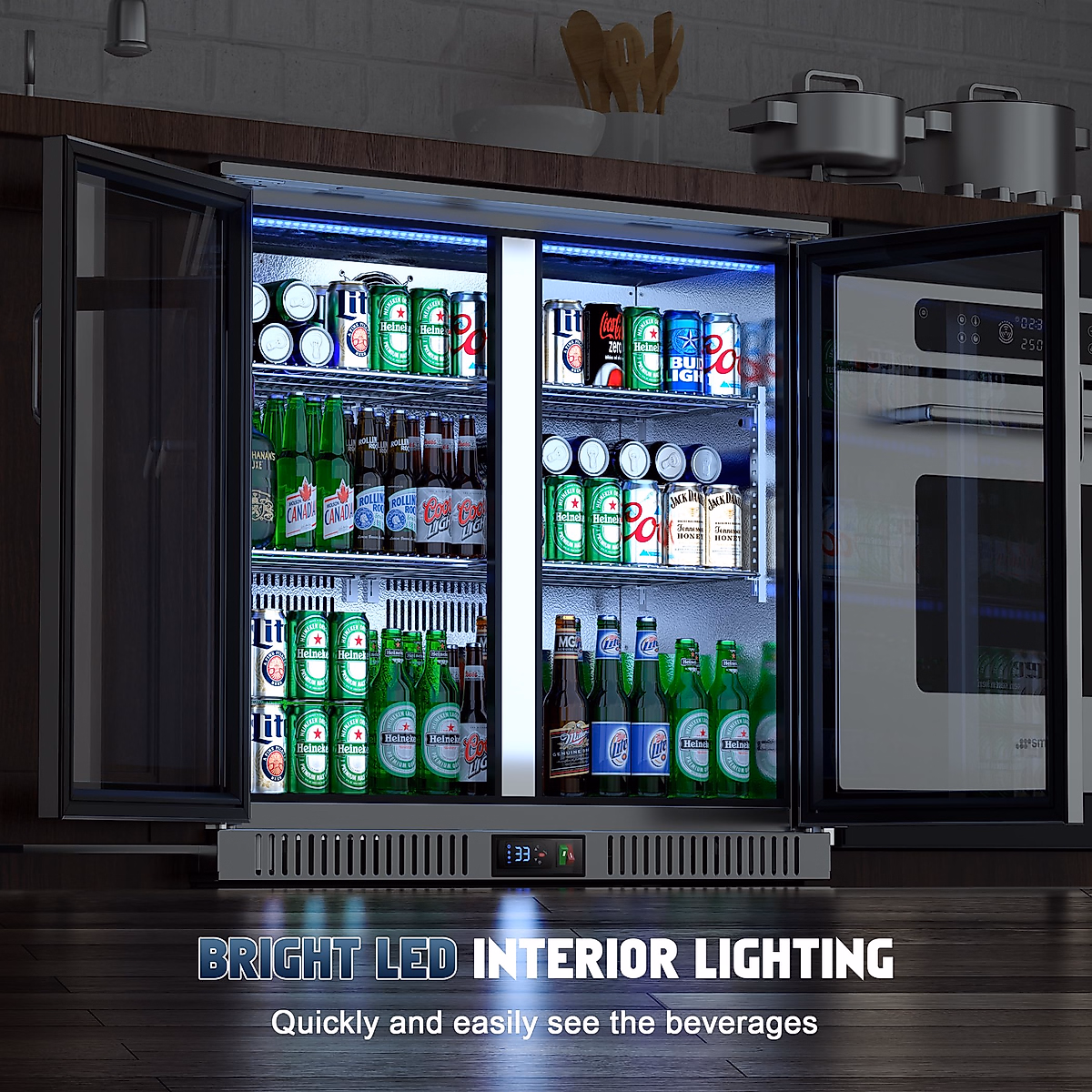 Coolski Back Bar Cooler Counter Height Beverage Refrigerator with 2 Glass Doors, Commercial Undercounter Display Fridge for Beer Soda Wine, 7.4 Cu.Ft. Capacity/LED Lighting/ETL NSF Approved