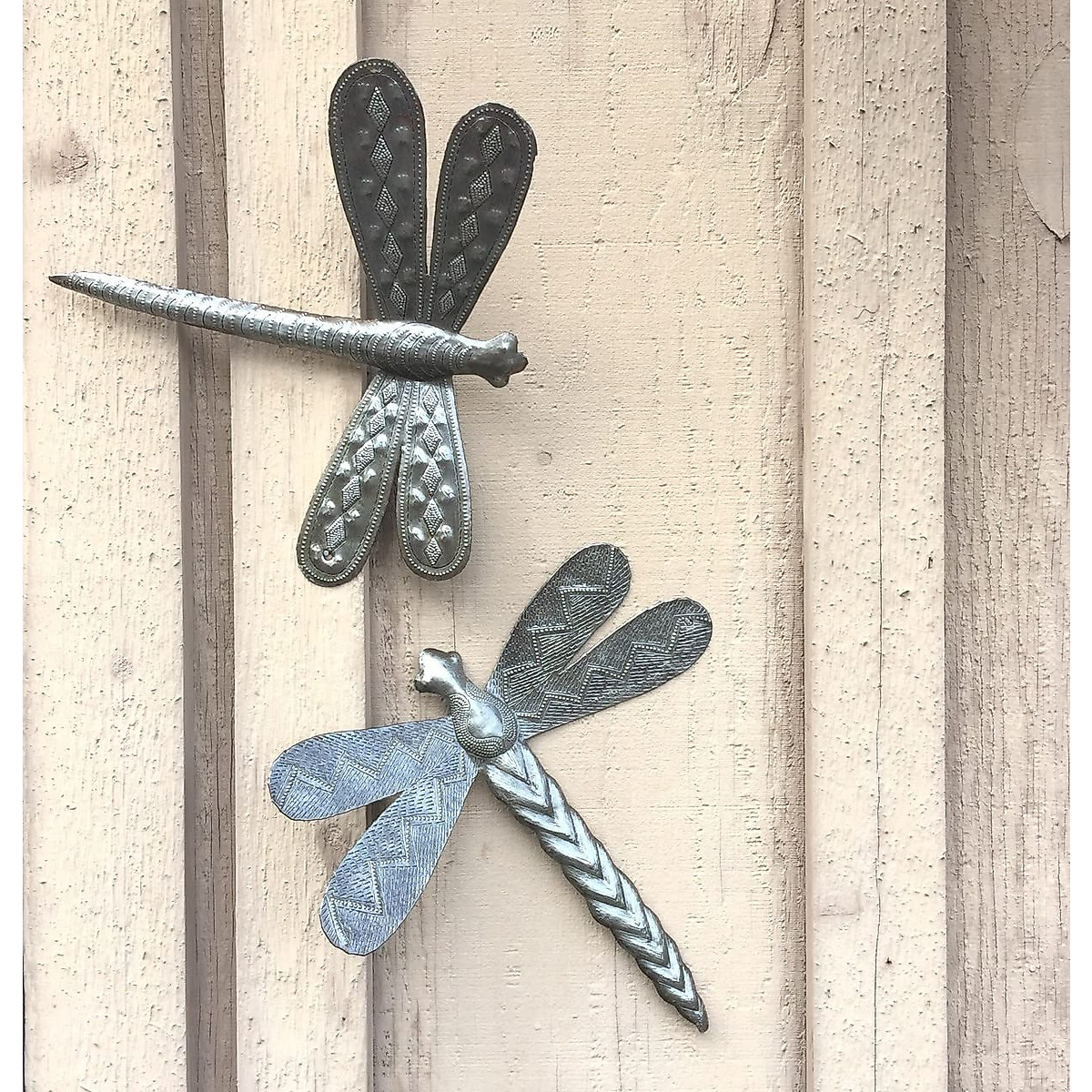 Garden Dragonflies, Set of 2, Fall Decorative Plaques for Indoor Outdoor, Small Ornamental Wall Plaques, Home Decor, Handmade in Haiti 9 x 11 Inches