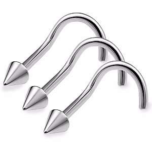 bodyjewellery 3pcs 20g 0.8mm Nose Screw Rings Nostril Stud Surgical Stainless Steel 2mm Cone Spike