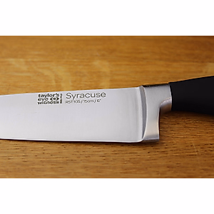 Taylors Eye Witness Syracuse Chefs/Cooks Kitchen Knife - Professional 15cm/6 Inch Cutting Edge, Multi Use. Precision Ground, Razor Sharp, Ultra Fine Blade. Soft Textured Grip Matte Black Handle.