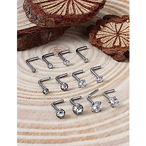 Uzgtvy 20G Nose Rings Studs for Women 316l Stainless Surgical Steel Silver L Shaped Bend Hypoerallgenic Diamond Nose Nostril Ring Body Piercing Jewelry for Women Men 1.5mm 2mm 2.5mm 3mm 3.5mm 4mm