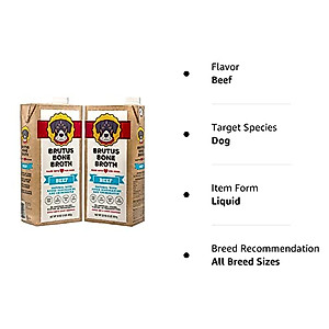 Brutus Bone Broth for Dogs 64 oz | All Natural | Made in USA | Glucosamine & Chondroitin for Healthy Joints | Human Grade Ingredients | Hydrating Dog Food Topper & Gravy (Beef, 2-Pack)
