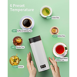 AIRMSEN Travel Electric Kettle with 6 Temperature Control, 4 Keep-Warm Modes - 500ml Portable Water Boiler Built-in 316 Stainless Steel - Mini Hot Water Kettle for Tea, Milk, Coffee - White