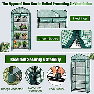 Giantex Portable Mini Greenhouse, Gardening Tent W/ 4-Tier Rack, Weatherproof PE Cover, Zippered Roll-up Door, Steel Frame, Easy Setup, Indoor & Outdoor Small Garden Supplies Green