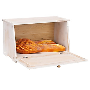 HOMEKOKO Vintage Large Wood Bread Box for Kitchen Counter, Retro Design Single Layer Bamboo Large Capacity Food Storage Bin (White)