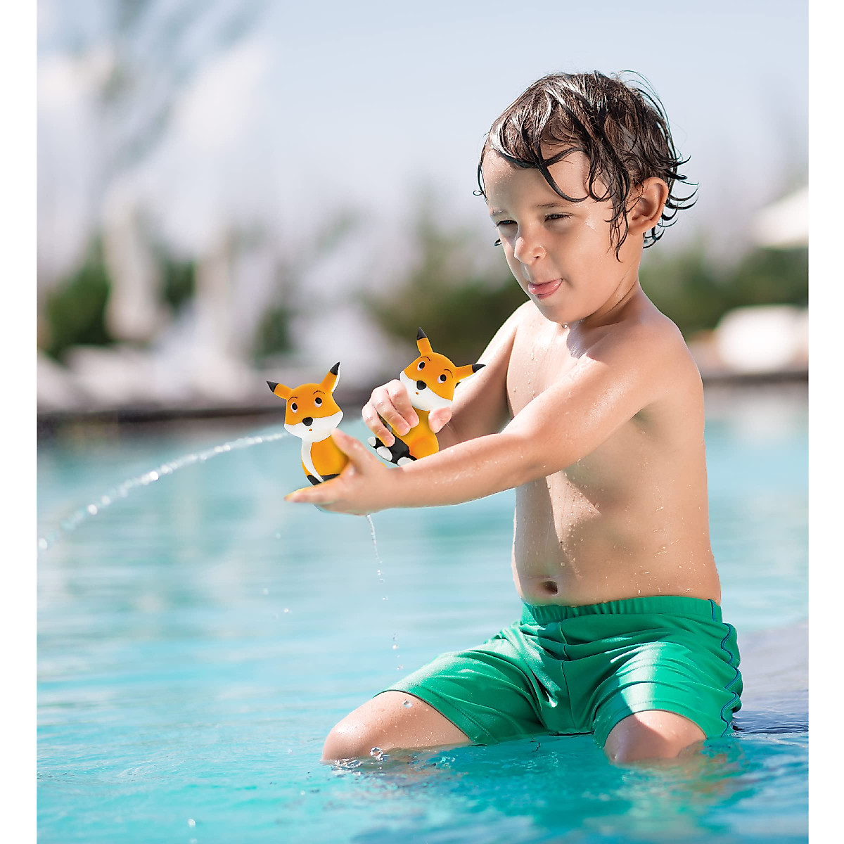 DolliBu Fox Bath Buddy Squirter - Floating Orange Fox Rubber Bath Toy, Fun Water Squirting Bathtime Play For Toddlers, Cute and Soft Wild Life Animal Toy For The Bathtub, Beach & Pool for Girls & Boys