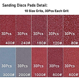 300 Pcs 2 Inch Sanding Discs Pads, Hook and Loop Pads Kit for Drill Grinder Rotary Tools with 1/4" Shank Backing Pad and 2pcs Foam Buffering Pad 80 120 180 240 400 600 800 1000 2000 3000 Grits